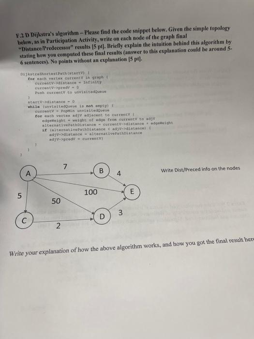 Solved F.2 D Dijkstra's algorithm - Please find the code | Chegg.com