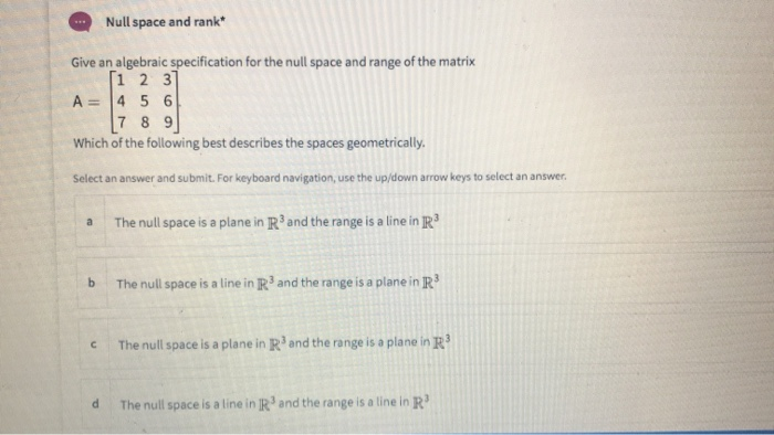 Solved Null space and rank* Give an algebraic specification | Chegg.com