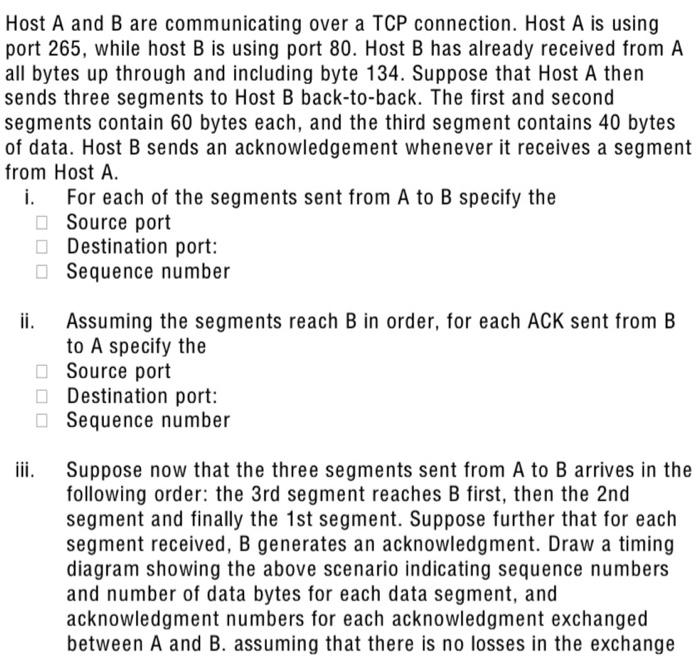 Solved Host A and B are communicating over a TCP connection. | Chegg.com