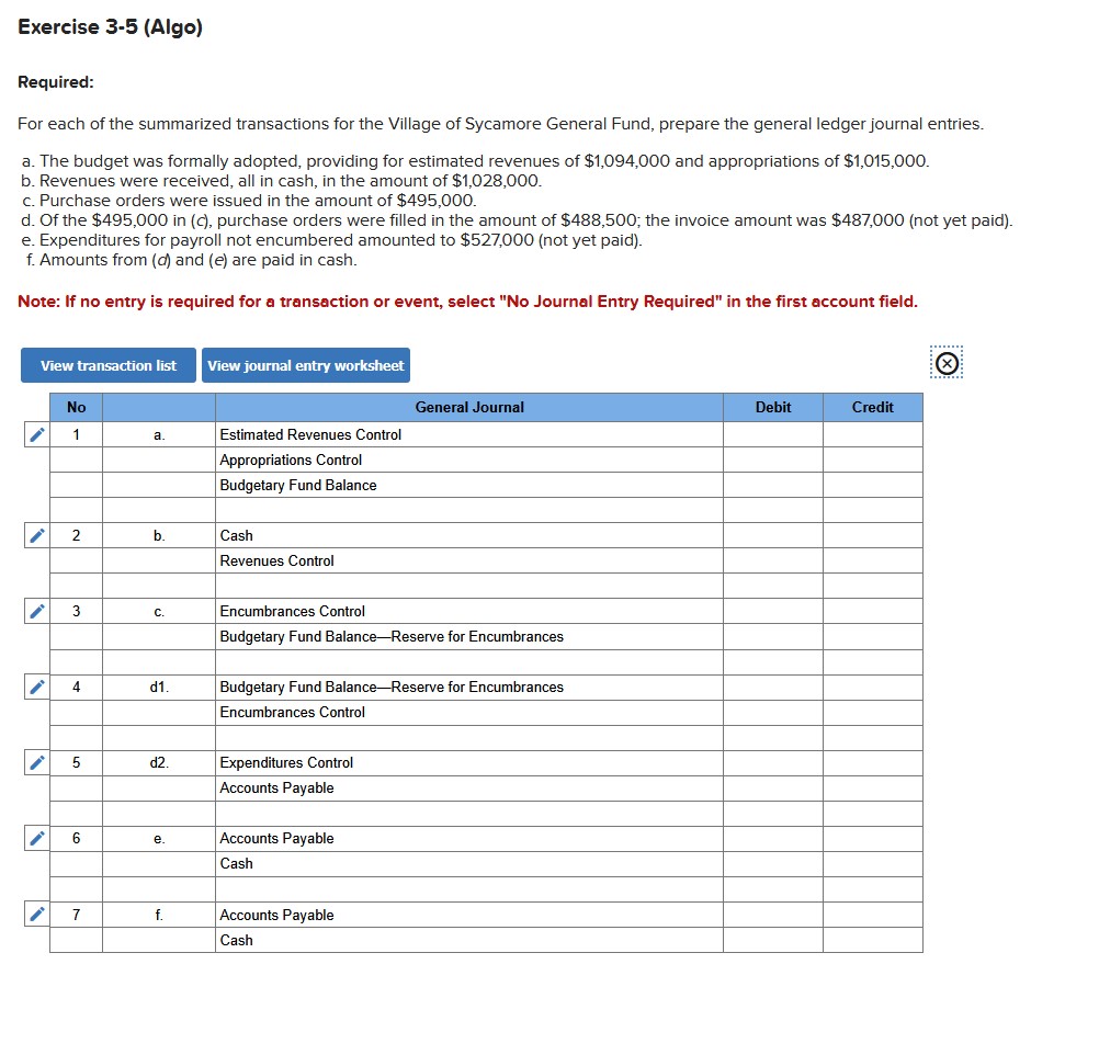 Solved Exercise 3-5 (Algo) ﻿Required: For each of the | Chegg.com
