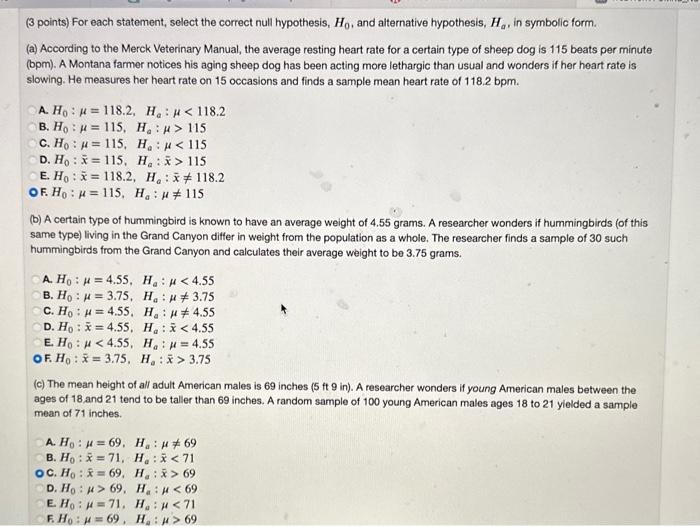 Solved ( 3 points) For each statement, select the correct | Chegg.com