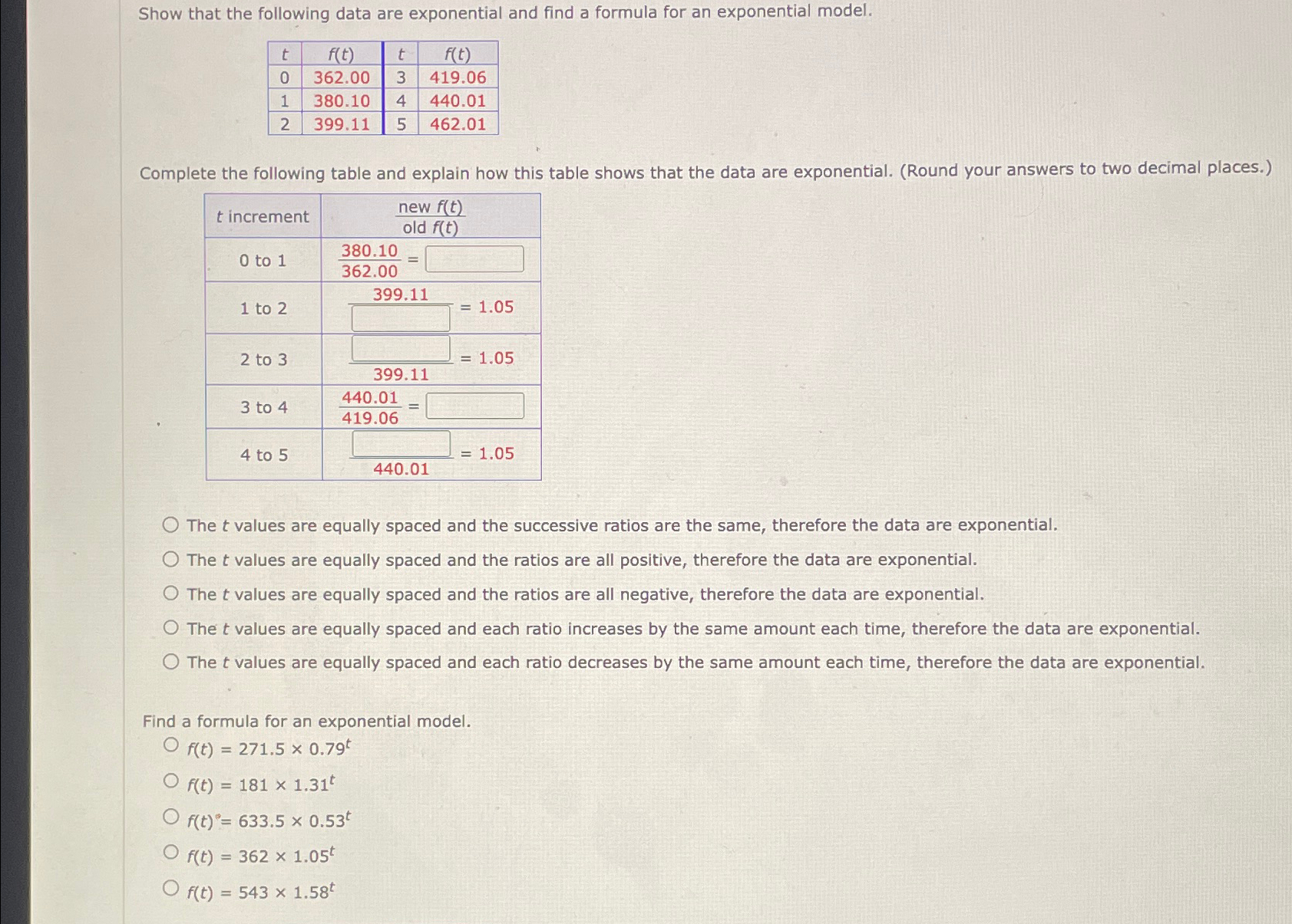 Solved Show that the following data are exponential and find | Chegg.com