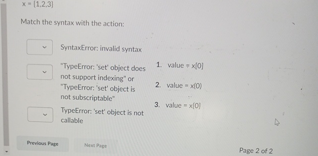 Solved x={1,2,3}Match the syntax with the action: | Chegg.com