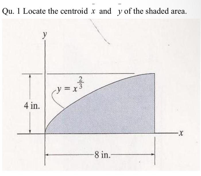 Solved Qu. 1 Locate the centroid x and y of the shaded area. | Chegg.com