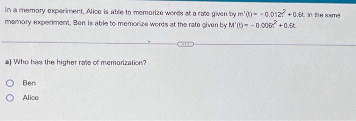 Solved In a memory experiment, Alice is able to memorize | Chegg.com