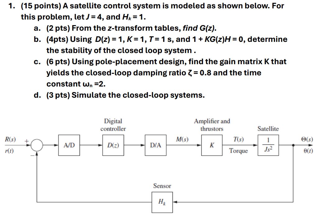 Solved (15 ﻿points) ﻿A satellite control system is modeled | Chegg.com