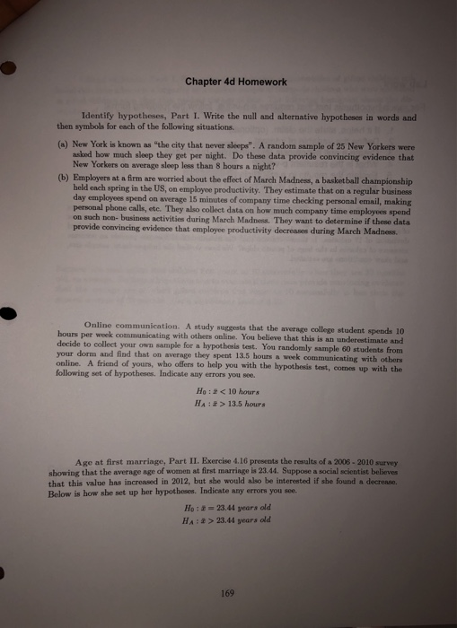 Solved Chapter 4d Homework Identify Hypotheses Part I