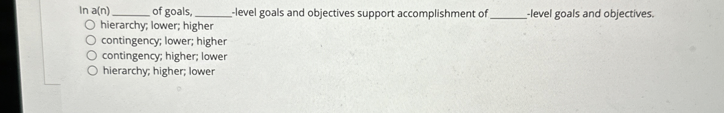 Solved In a(n)of goals,-level goals and objectives support | Chegg.com