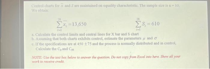 Solved Control charts for xˉ and S are maintained on | Chegg.com