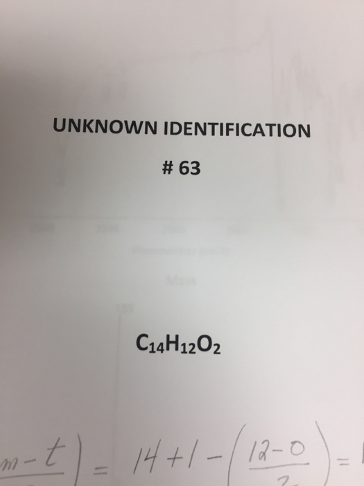 Solved UNKNOWN IDENTIFICATION #63 C14H12O2 m-t = 14+1-(12-0) | Chegg.com