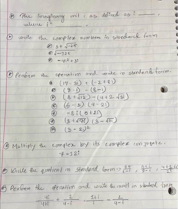 Solved * Phe imaginary unit i as defined as i where i2 (A) | Chegg.com