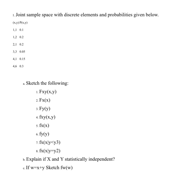 1. Joint sample space with discrete elements and | Chegg.com