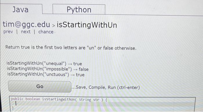 Solved im@ggc.edu > getFirstLastString rev I next | chance | Chegg.com