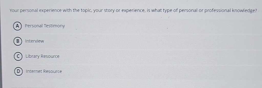 Solved Your personal experience with the topic, your story | Chegg.com