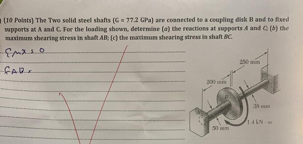 Solved (10 Points) The Two solid steel shafts (G=77.2GPa) | Chegg.com