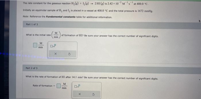Solved The rate constant for the gaseous reaction H2( g)+I2( | Chegg.com