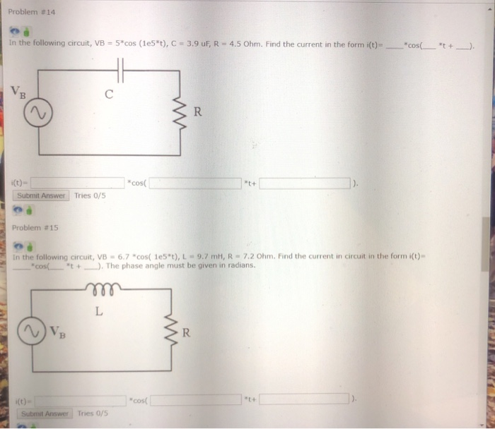 Solved Problem #14 In the following circuit, VB = 5*cos | Chegg.com