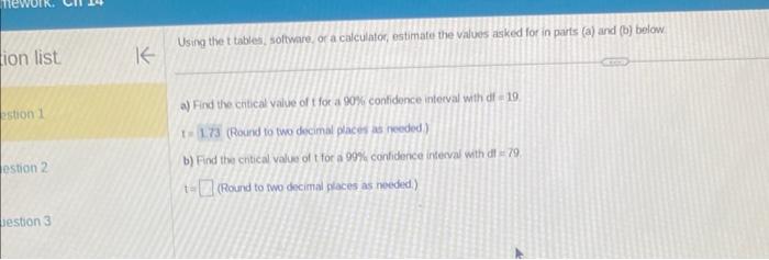Solved a) Find the critical value of t for a g0\%i | Chegg.com
