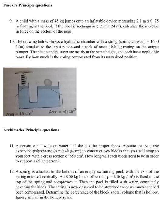 Solved Pascal's Principle questions 9. A child with a mass | Chegg.com
