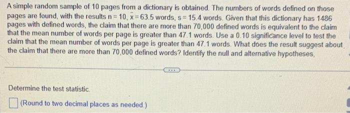 Solved A simple random sample of 10 pages from a dictionary | Chegg.com