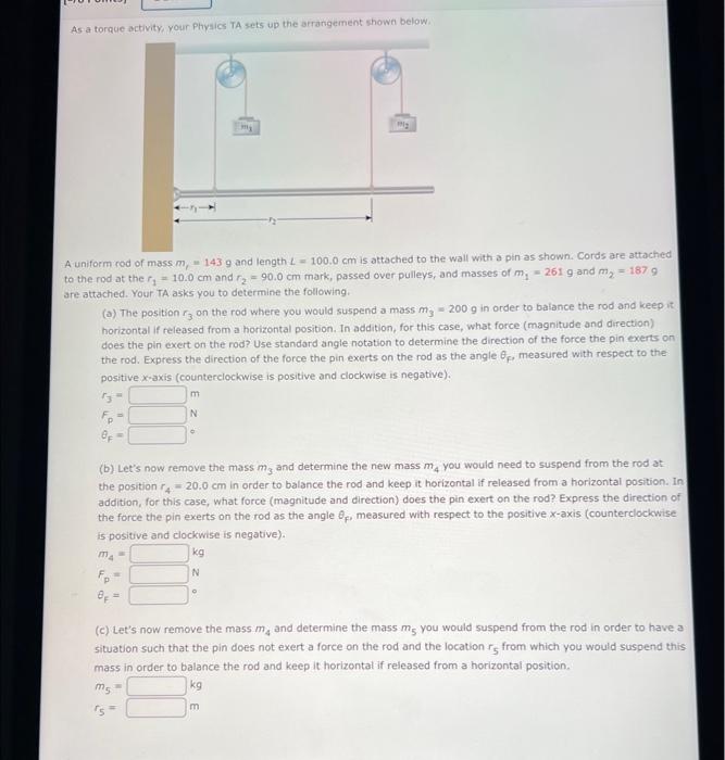 As a torque activity, your Physics TA sets up the | Chegg.com