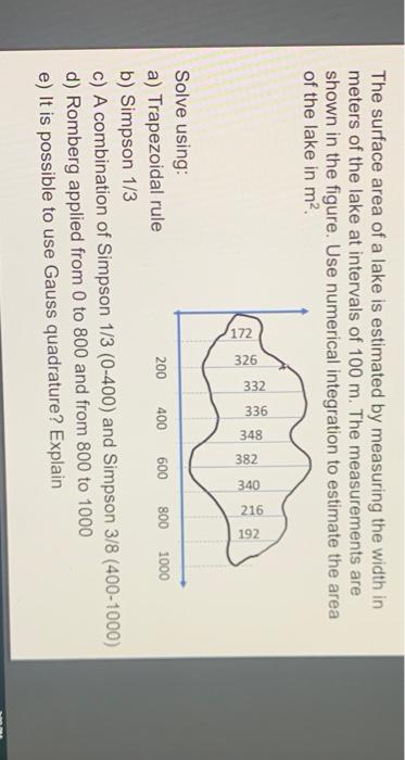 Solved The surface area of a lake is estimated by measuring | Chegg.com