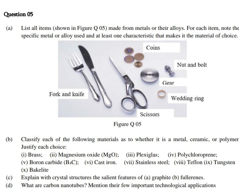 (a) List all items (shown in Figure Q 05) made from | Chegg.com