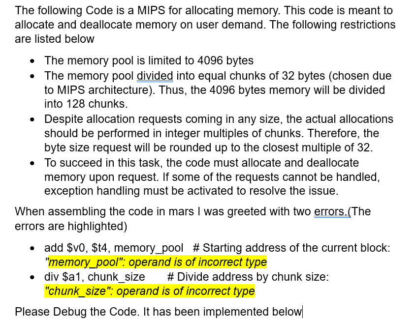 Solved The following Code is a MIPS for allocating memory. | Chegg.com