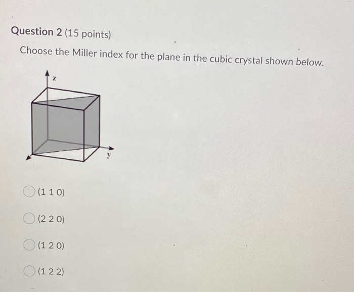 Solved Question 2 (15 points) Choose the Miller index for | Chegg.com