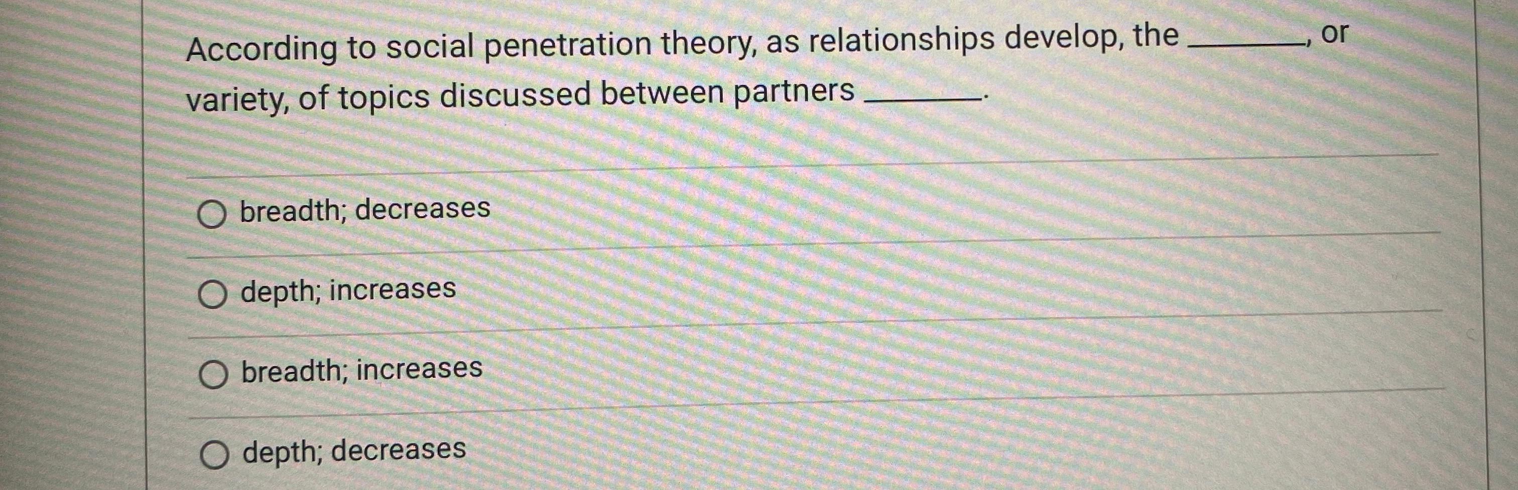 Solved According to social penetration theory, as | Chegg.com