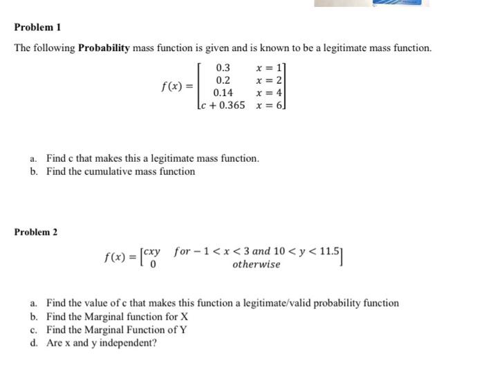Solved Problem 1 The following Probability mass function is | Chegg.com
