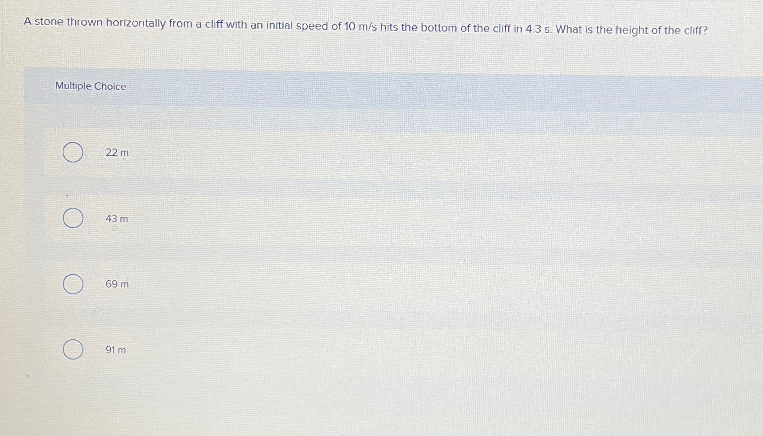 Solved A stone thrown horizontally from a cliff with an | Chegg.com