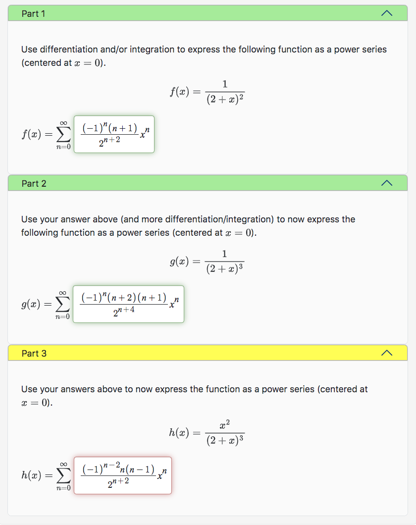 Solved x=0 f(x)=1(2+x)2f(x)=∑n=0∞x=0 g(x)=1(2+x)3g(x)=∑n=0∞x | Chegg.com