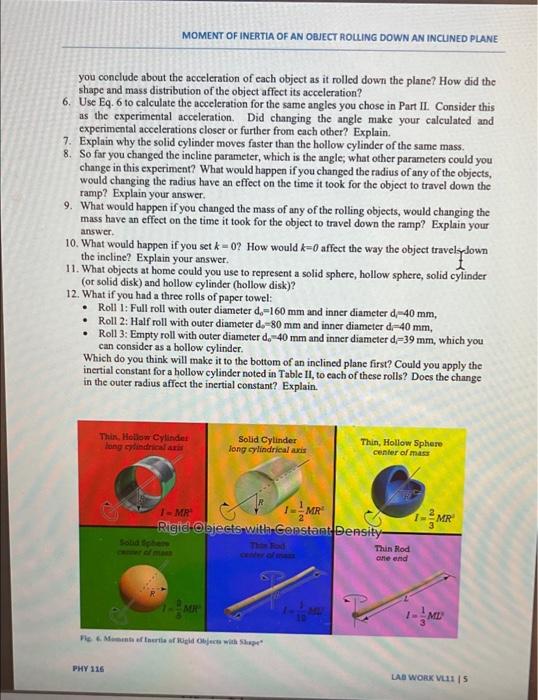Solved MOMENT OF INERTIA OF AN OBJECT ROLLING DOWN AN | Chegg.com