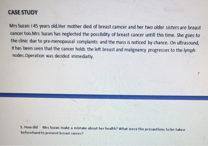 Solved CASE STUDY Mrs Suzan i 45 years old. Her mother died | Chegg.com