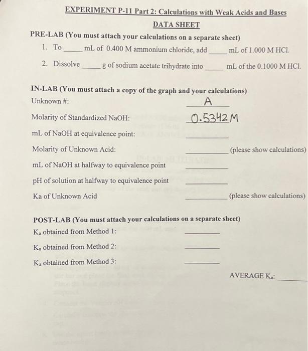 Solved PRE-LAB (You must attach your calculations on a | Chegg.com