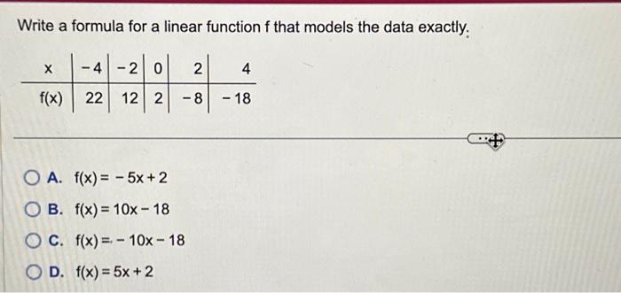 Solved Write a formula for a linear function f that models | Chegg.com