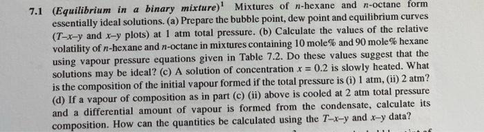 Solved 7.1 (Equilibrium in a binary mixture) 1 Mixtures of | Chegg.com