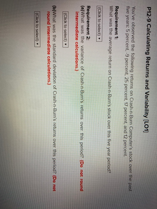 Solved P12-9 Calculating Returns and Variability (LO1) | Chegg.com