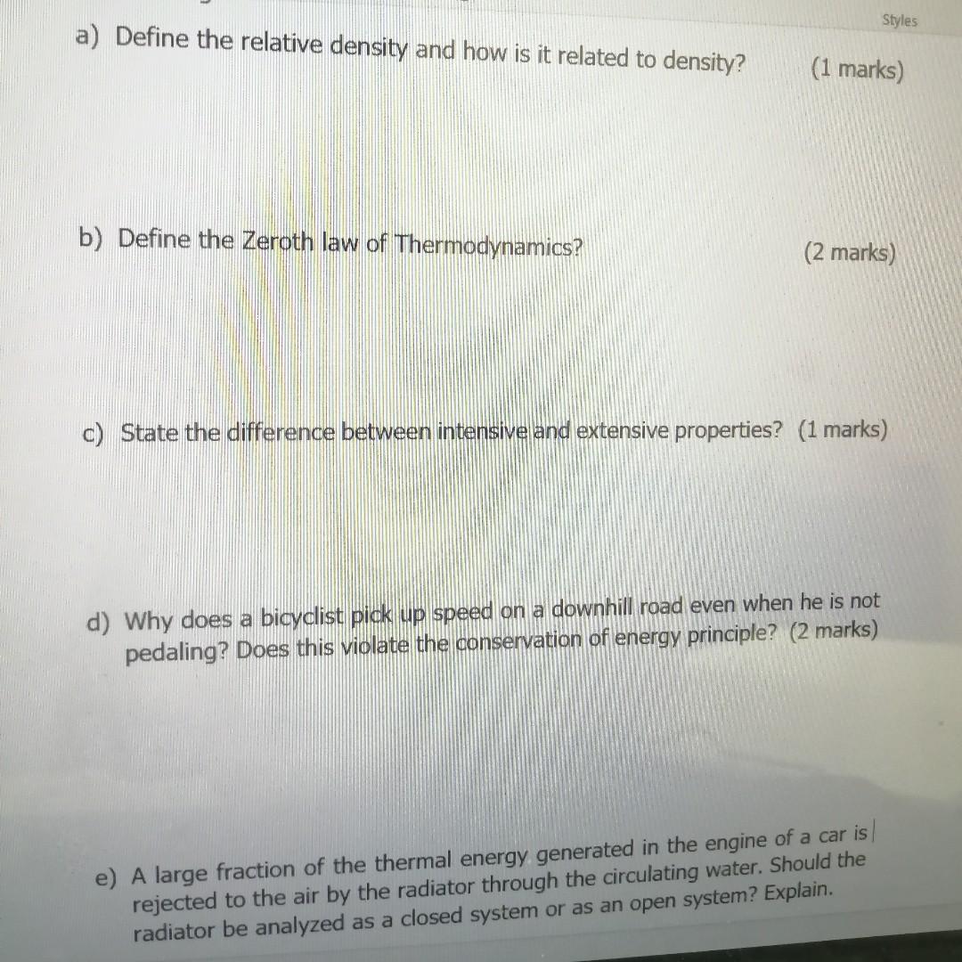 Solved Styles a) Define the relative density and how is it | Chegg.com