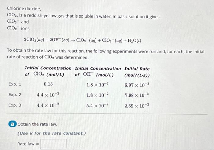 Solved Chlorine dioxide, ClO2, is a reddish-yellow gas that | Chegg.com