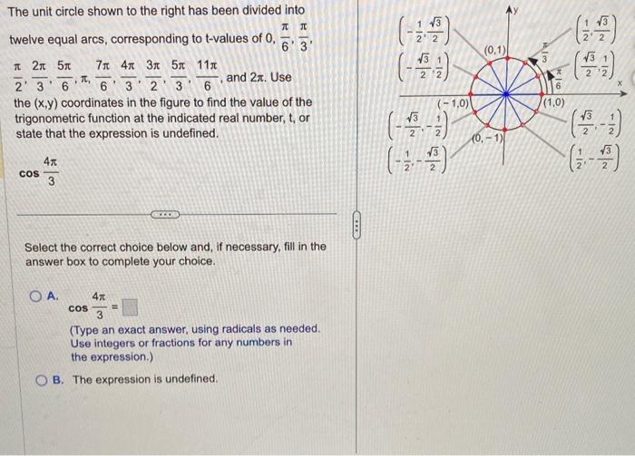 Solved The unit circle shown to the right has been divided | Chegg.com