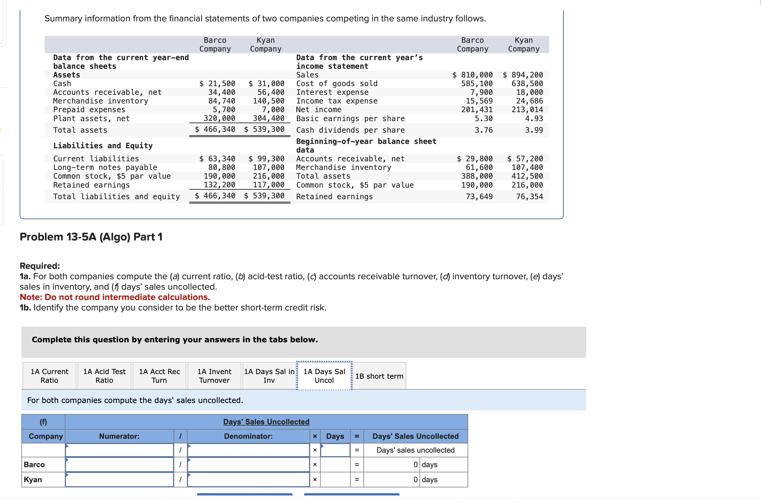 Solved Problem 13-5A (Algo) ﻿Part 1Required:1a. ﻿For both | Chegg.com