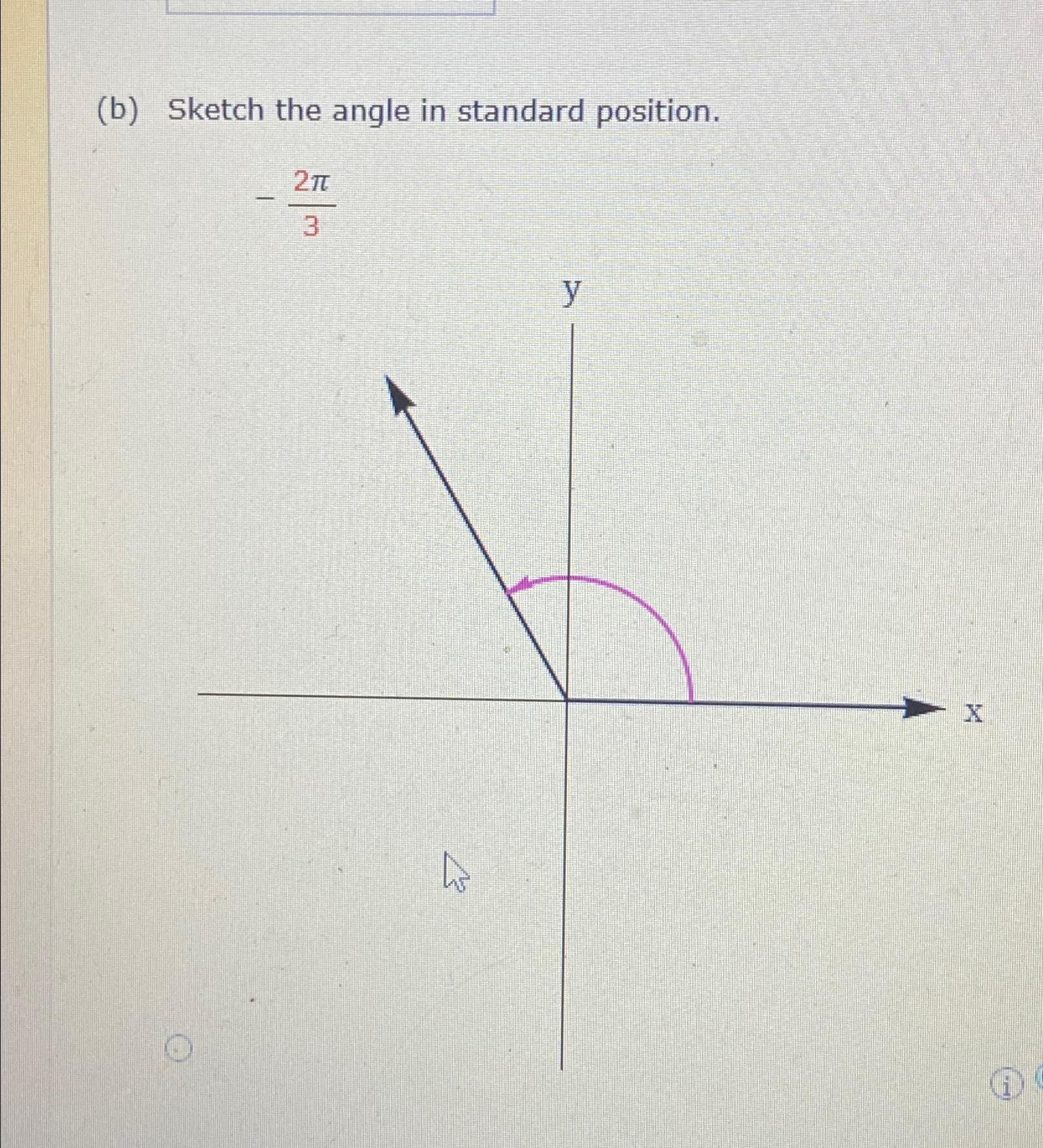 Solved (b) ﻿Sketch the angle in standard position.-2π3(i) | Chegg.com