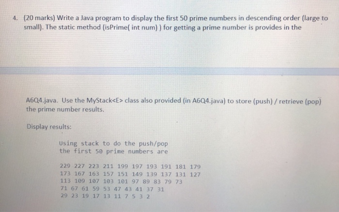 Solved 4. (20 marks) Write a Java program to display the | Chegg.com