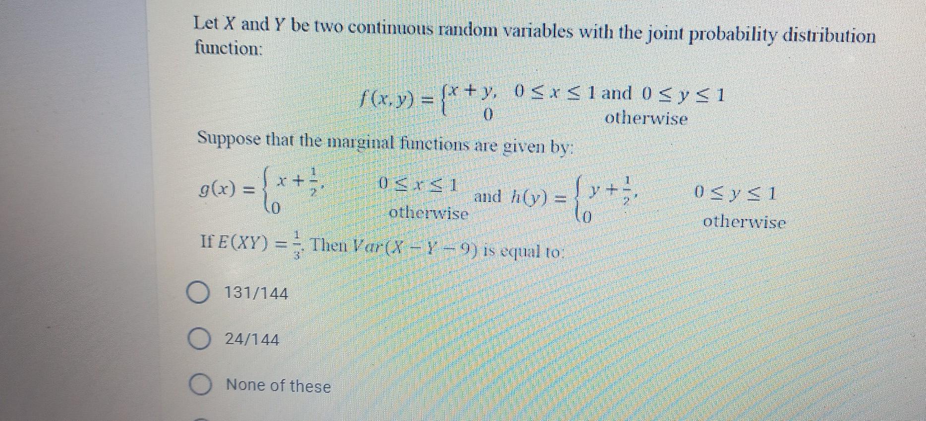 Solved Let X and Y be two continuous random variables with | Chegg.com