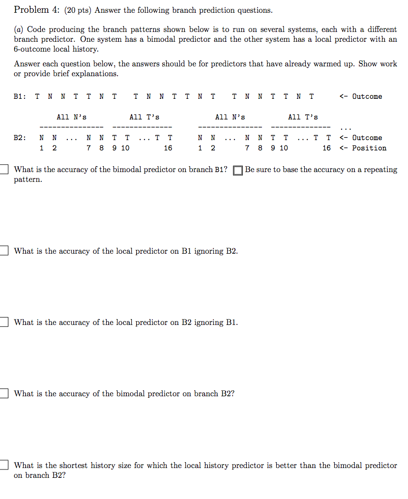 Solved Problem 4: (20 ﻿pts) ﻿Answer the following branch | Chegg.com