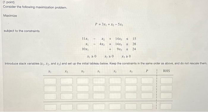 Solved (1 point) Consider the following maximization | Chegg.com