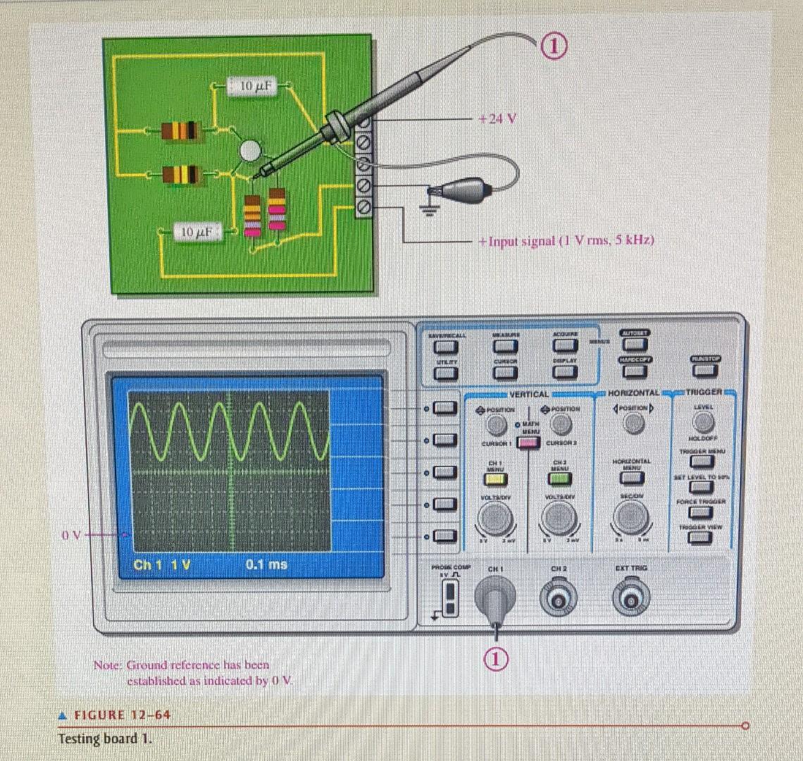 Solved Testing Board 1 The oscilloscope probe is connected | Chegg.com