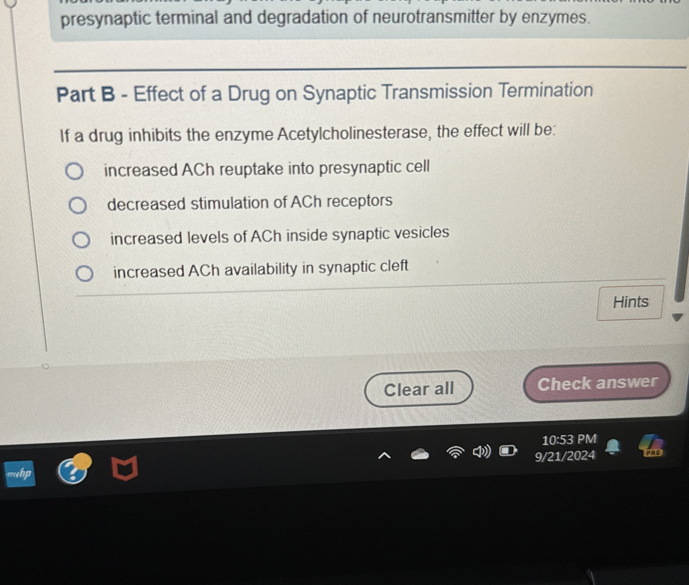 Solved presynaptic terminal and degradation of | Chegg.com